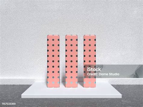 분홍색 흰색 연단 추상 기하학적 모양 벽 바닥 장면 3d 렌더링 3가지 개체에 대한 스톡 사진 및 기타 이미지 3가지 개체 정물 사진 0명 Istock