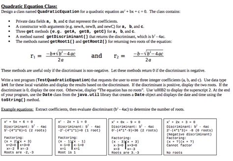 Solved Quadratic Equation Class Design A Class Named Chegg