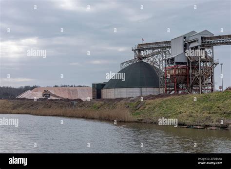 Rock Salt Processing Plant With Conveyor Belts And A Dome Where The Salt Is Deposited And Then