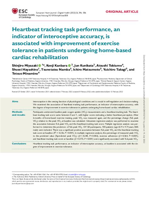 Pdf Heartbeat Tracking Task Performance An Indicator Of