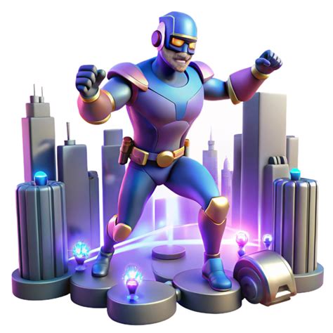 Superhéroe En Futurista Ciudad 3d Hacer De Un Poderoso Defensor