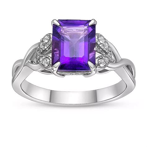 Gemminded Rhodium Over Sterling Silver Amethyst And Lab Created White