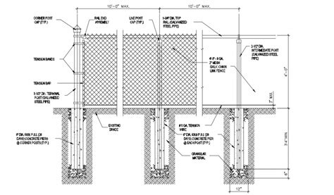 Dwg File For Chain Link Fence Installation And Section Layout