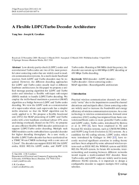 Pdf A Flexible Ldpc Turbo Decoder Architecture