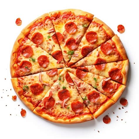 Premium Ai Image Scattered Composition Of Pepperoni Pizza On White