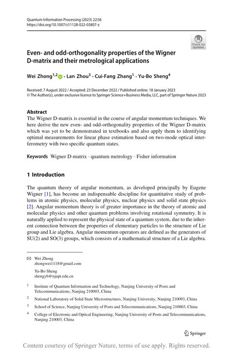 Even And Odd Orthogonality Properties Of The Wigner D Matrix And Their Metrological