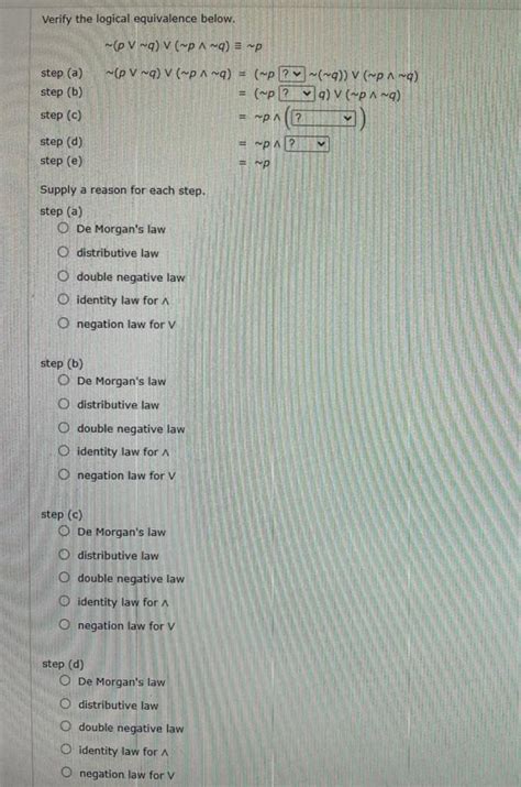 Solved Verify The Logical Equivalence Below Step A Step