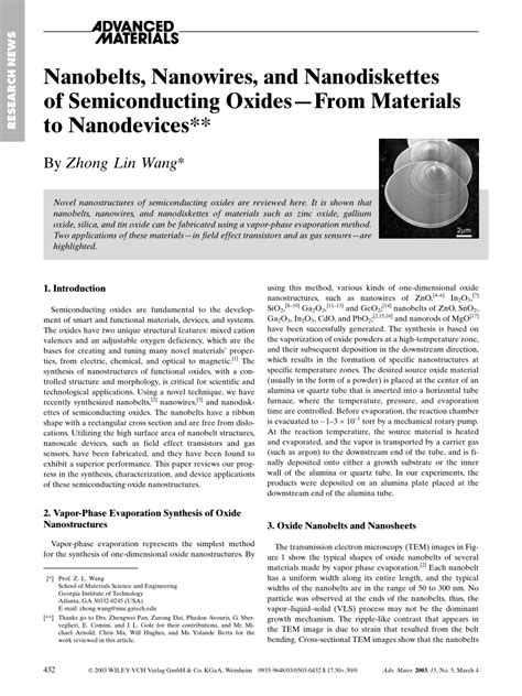 Pdf Nanobelts Nanowires And Nanodiskettes Of Semiconducting Oxides
