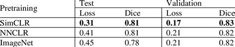 loss and dice scores for best hyperparameter sets for each weight