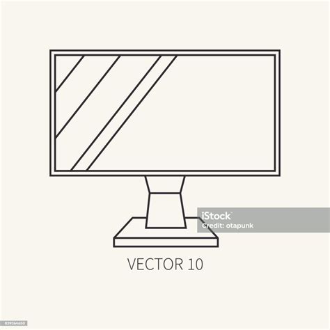 평면 벡터 컴퓨터 부품 아이콘 Lcd 모니터 라인 만화 스타일입니다 디지털 게임 및 비즈니스 사무실 Pc 데스크톱 장치입니다 혁신 가제트입니다 인터넷입니다 일러스트 레이 션