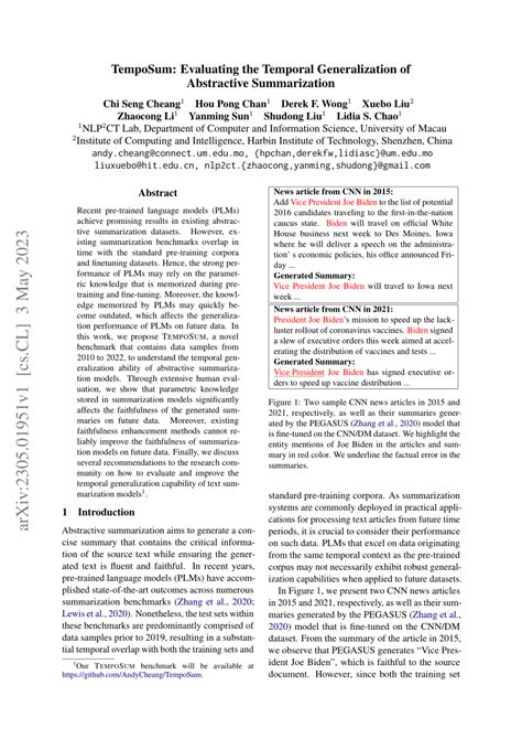 Pdf Temposum Evaluating The Temporal Generalization Of Abstractive Summarization