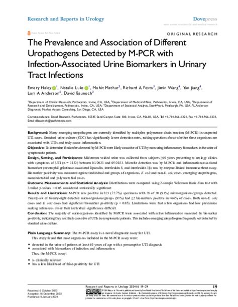 Pdf The Prevalence And Association Of Different Uropathogens Detected By M Pcr With Infection