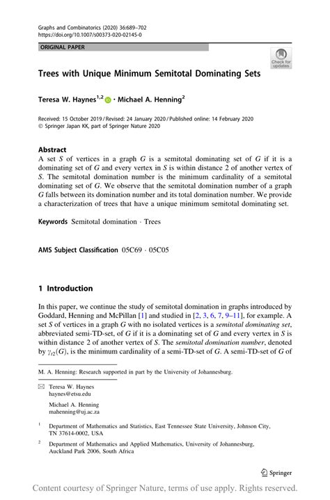 Trees With Unique Minimum Semitotal Dominating Sets Request Pdf