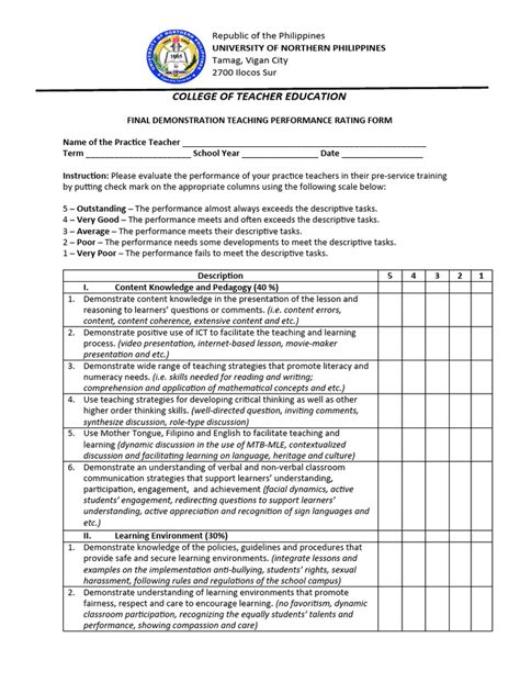 Performance Rating Form Final Demo 1 Pdf Learning