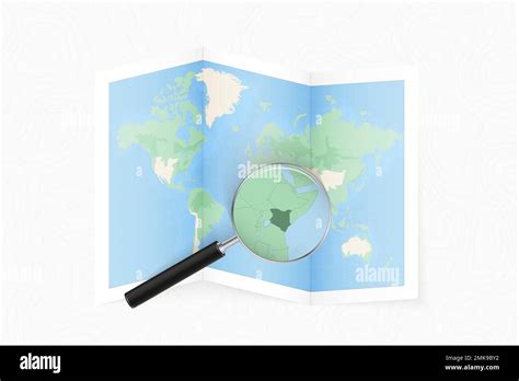 Enlarge Kenya With A Magnifying Glass On A Folded Map Of The World Vector Paper Map Stock