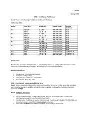 Lab 3 Configure IP Addresses Docx IT 341 Spring 2018 LAB 3 Configure IP Addresses Packet