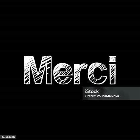 메르시 브러쉬 페인트 는 검은 배경에 손으로 그린 글자를 그린 인사말 카드 오버레이 포스터에 대한 프랑스어 디자인 템플릿 주셔서 감사합니다 감사합니다에 대한 스톡 벡터 아트