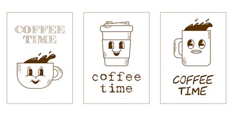 재미있는 캐릭터가 있는 현대 포스터 세트는 슬로건과 함께 음료를 마신다 유리잔에 담긴 커피와 흰색 배경에 컵이 있다 바 카페 및