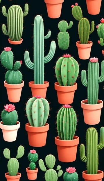 Premium Photo Beautiful 2d Illustration Cactus Pattern