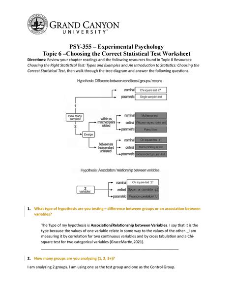Psy 452 Rs Choosing The Correct Statistical Test Worksheet Psy 355