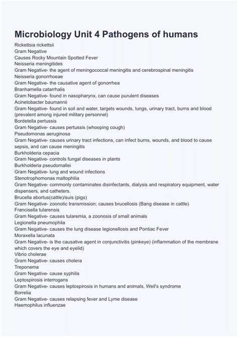 Microbiology Unit 4 Pathogens Of Humans Questions And Answers With Complete Solution Graded