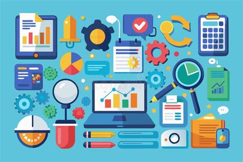 Colorful Representation Of Business Analysis Tools Including Charts Graphs And Magnifying