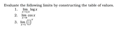 Solved Evaluate The Following Limits By Constructing The Table Of
