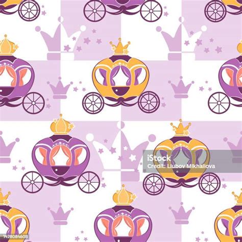 멋진 마차의 벡터 일러스트레이션이있는 어린이의 원활한 패턴 공주에 대한 스톡 벡터 아트 및 기타 이미지 공주 귀여운 그래픽 프린트 Istock