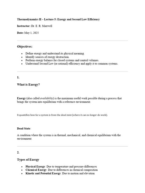 Lecture 5 Exergy And Second Law Efficiency Pdf Exergy Second Law