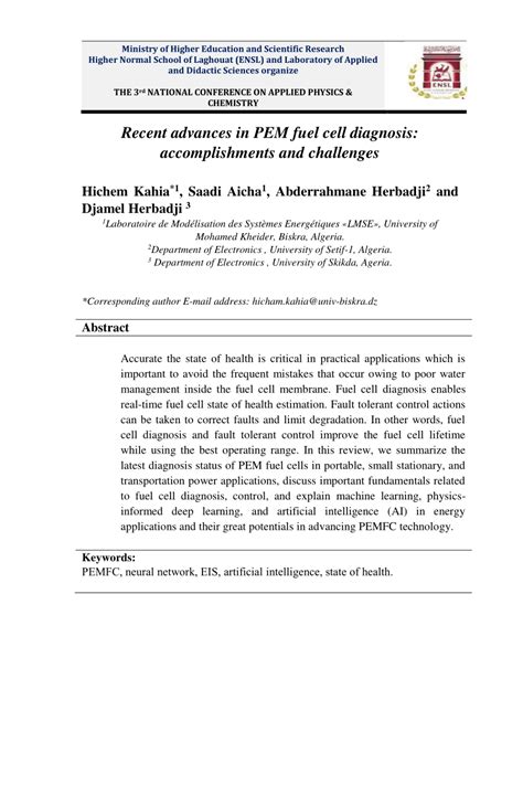 Pdf Recent Advances In Pem Fuel Cell Diagnosis Accomplishments And Challenges