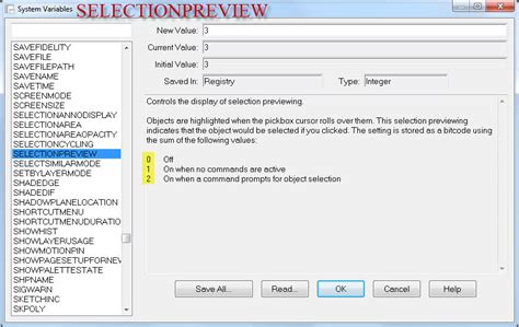 SELECTIONPREVIEW Variable Definition AutoCAD Tips