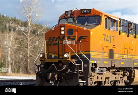 Detail Of A Bnsf Diesel Electric Train Ge Es44ac Locomotive Number 7417