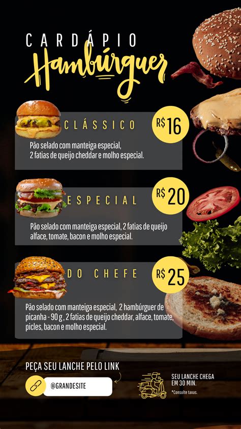Cardápio Hambúrguer Artesanal Modelo Para Instagram
