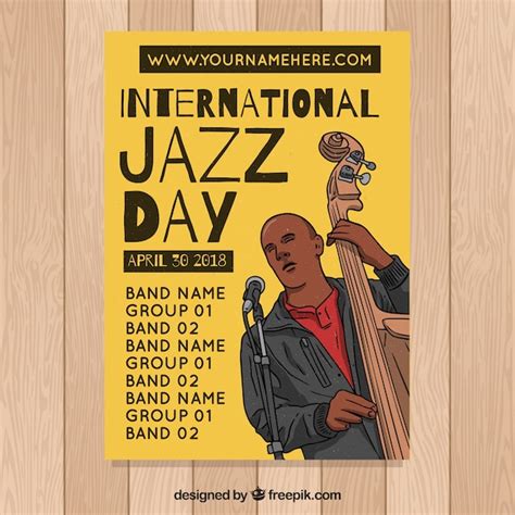 국제 재즈의 날 손으로 그린 포스터 무료 벡터