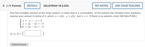 Solved Find The Complete Solution Of The Linear System Or Chegg