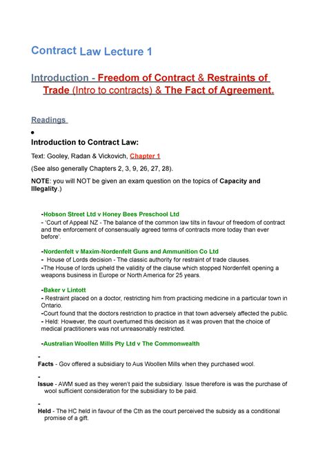 1 Intro To Contracts And The Fact Of Agreement Contract Law Lecture 1 Introduction Freedom