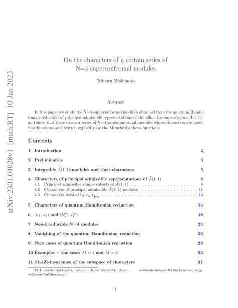 Pdf On The Characters Of A Certain Series Of N 4 Superconformal Modules