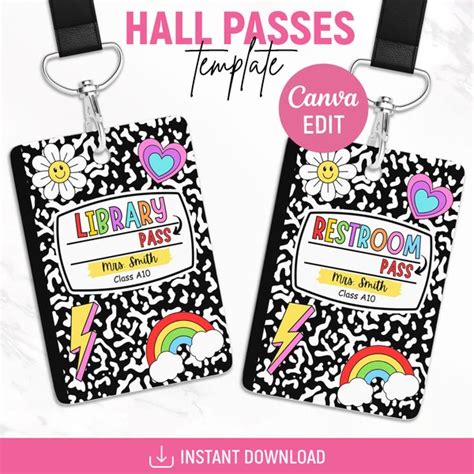 School Hall Pass Canva Png Etsy