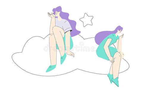 Dreaming Woman Character With Head In Cloud Having Fancy Imagination Vector Illustration Stock