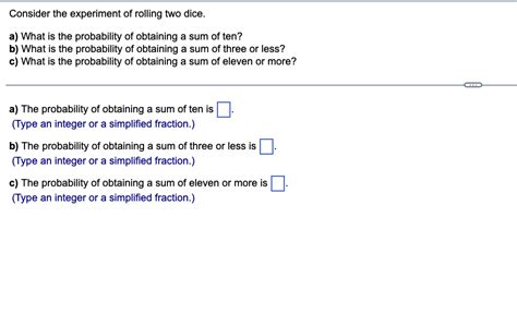 solved consider the experiment of rolling two dice a what