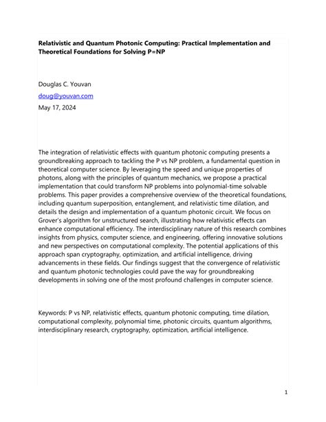 Pdf Relativistic And Quantum Photonic Computing Practical Implementation And Theoretical