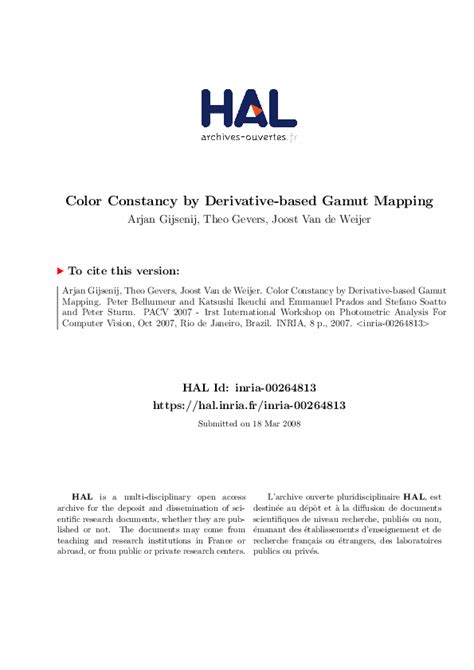 Pdf Color Constancy By Derivative Based Gamut Mapping Theo Gevers