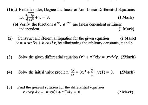 Solved 1a Find The Order Degree And Linear Or