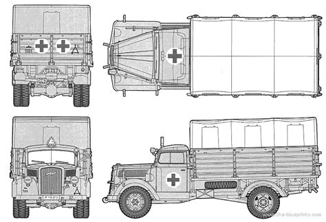 1941 Opel Blitz 36s 3 Ton Kfz 305 Heavy Truck Blueprints Free Outlines