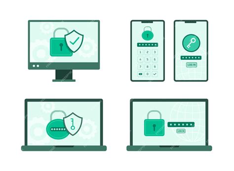 Premium Vector Set Of Computers And Mobile Phones With Safety Lock Screen For Cyber Security