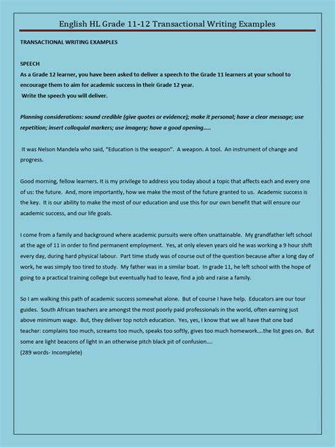 English Hl Grade 11 12 Transactional Writing Examples Pdf