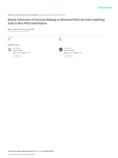 Neural Substrates Of Decision Making As Measured W Pdf Cingulate Cortex Frontal Lobe
