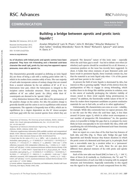 Pdf Building A Bridge Between Aprotic And Protic Ionic Liquids