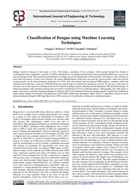 Pdf Classification Of Dengue Using Machine Learning Techniques