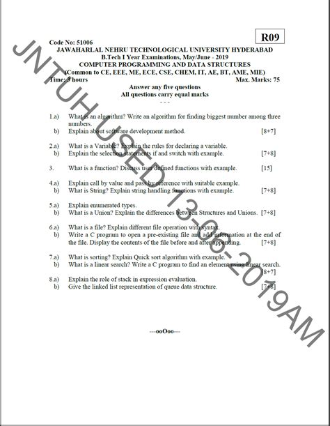 Jntuh B Tech Computer Programming And Data Structures May June 2019 Question Paper